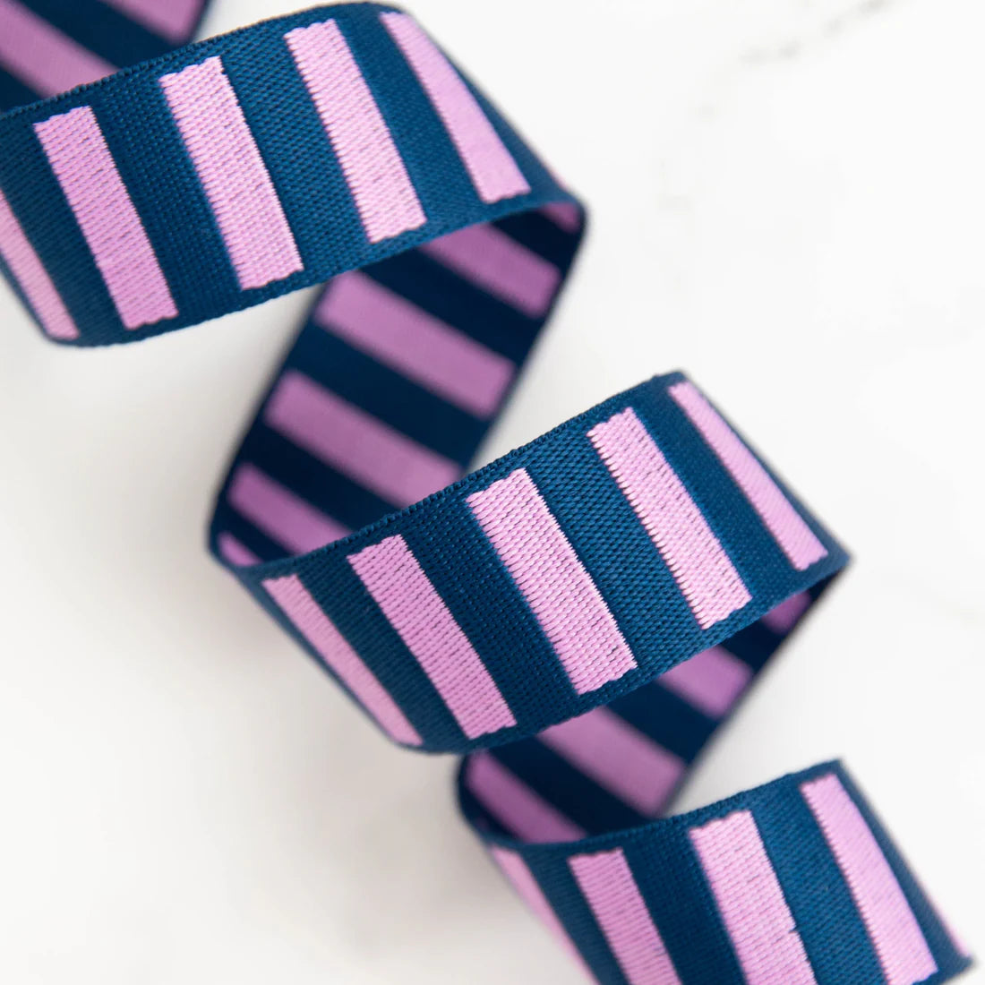 Bold Stripe Webbing 1 1/2” Navy & Peony – Rainbow Stash